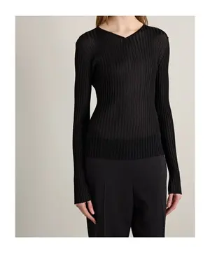 Khaite Tia V-neck Ribbed Knit Top - Black