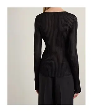Khaite Tia V-neck Ribbed Knit Top - Black