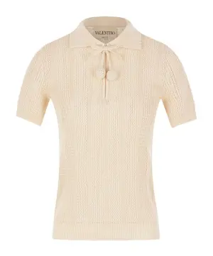 Valentino Garavani Pompom Detailed Knitted Polo Top - Ivory