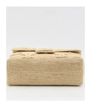 Celine Medium Victoire Bag In Raffia With Triomphe Embroidery - Nude