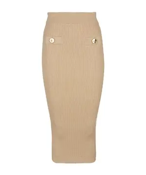 Balmain Ribbed Pencil Skirt With Button Details