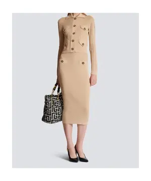 Balmain Ribbed Pencil Skirt With Button Details