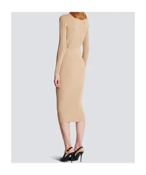 Balmain Ribbed Pencil Skirt With Button Details