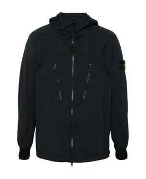 Stone Island Drawline Hooded Zip-up Jacket - Black