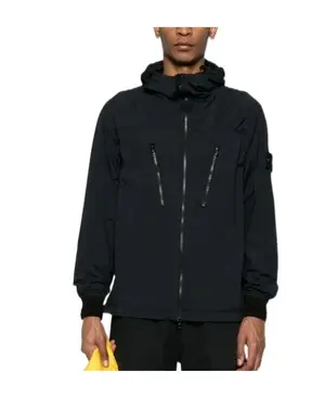 Stone Island Drawline Hooded Zip-up Jacket - Black