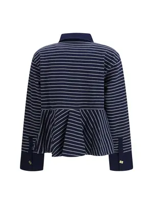 GANNI Striped Peplum Polo T-shirt - Navy Blue