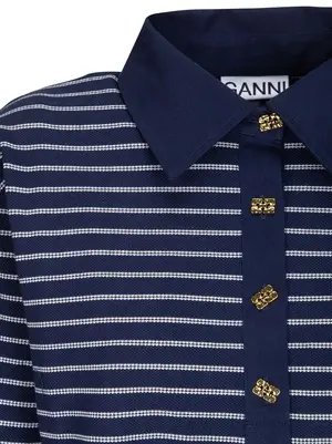 GANNI Striped Peplum Polo T-shirt - Navy Blue