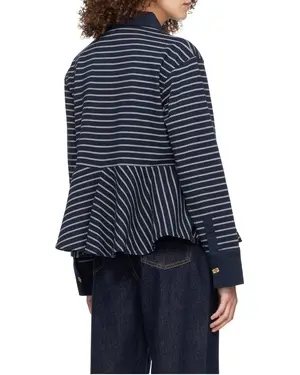 GANNI Striped Peplum Polo T-shirt - Navy Blue