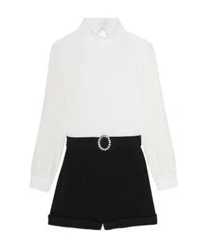 Saint Laurent High-waisted Playsuit With Embellished Belt - Grayish White