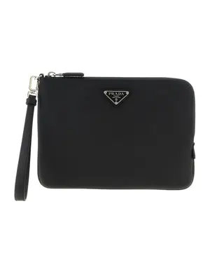 Prada Zipper Clutch With Detachable Wrist Handles - Black