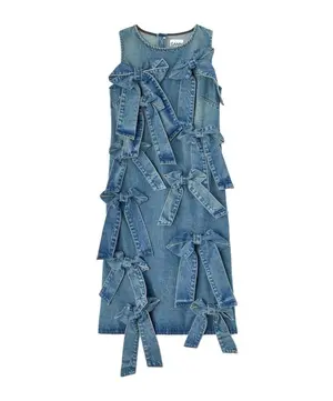 GANNI Sleeveless Denim Dress With Bow Detail