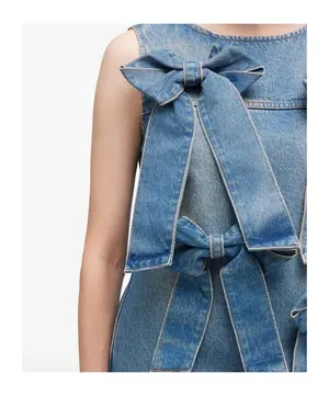 GANNI Sleeveless Denim Dress With Bow Detail