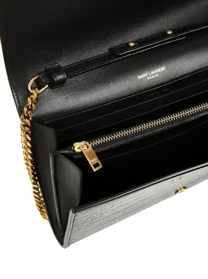 Saint Laurent Kate Embossed Alligator Wallet On Chain - Black