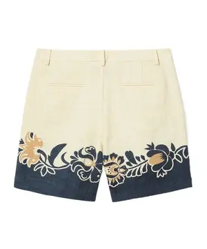 La DoubleJ Floral Print Shot Cotton Bermuda Shorts - Blue