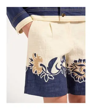La DoubleJ Floral Print Shot Cotton Bermuda Shorts - Blue