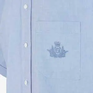 Fendi Logo Embroidered Short Sleeved Shirt - Light Blue