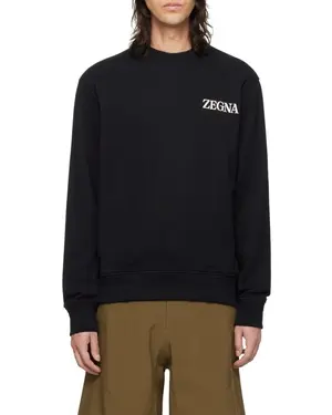 Zegna Rubberized Logo Cotton Sweatshirt - Black