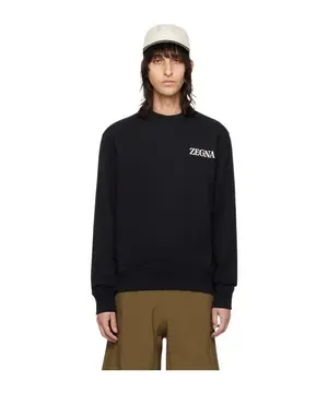 Zegna Rubberized Logo Cotton Sweatshirt - Black
