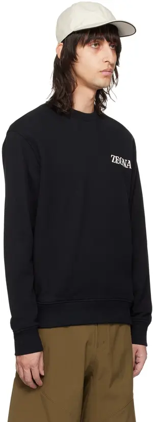 Zegna Rubberized Logo Cotton Sweatshirt - Black