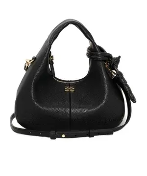 GANNI Butterfly Logo Mini Hobo Bag - Black