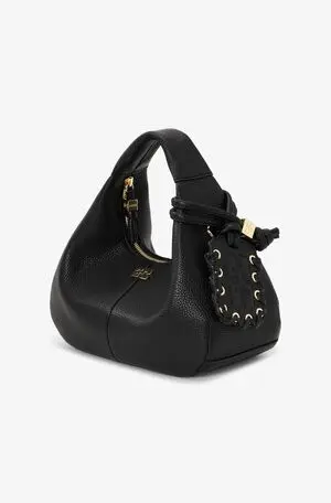 GANNI Butterfly Logo Mini Hobo Bag - Black