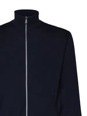 Fedeli Full-zip Mock Neck Sweater - Deep Navy Blue