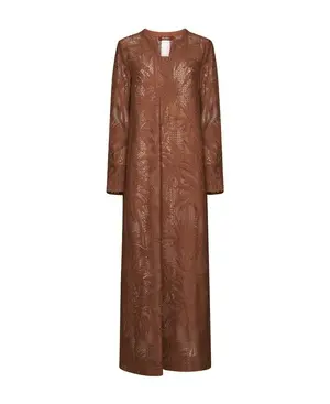 Max Mara Long V-neck Lace Dress - Brown