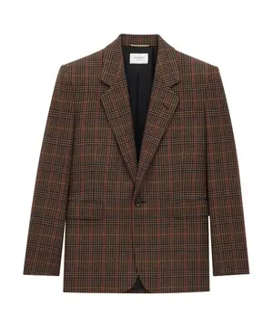 Saint Laurent Wool Check Tailored Blazer - Black