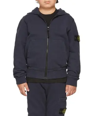 Stone Island Logo Patch Zip Hoodie - Blue