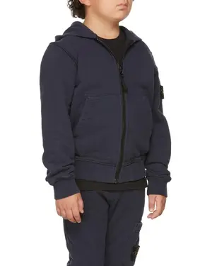 Stone Island Logo Patch Zip Hoodie - Blue