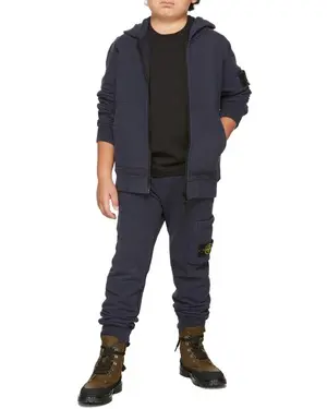 Stone Island Logo Patch Zip Hoodie - Blue