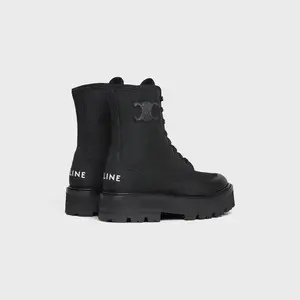 Celine Bulky Laced Up Boots In Nylon And Shiny Bull