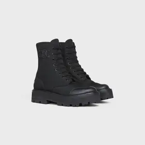 Celine Bulky Laced Up Boots In Nylon And Shiny Bull