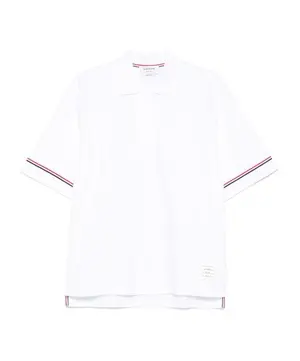 Thom Browne Rwb-striped Short Sleeved Polo Shirt - White