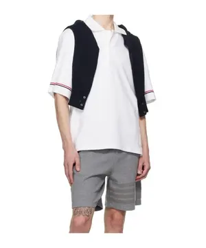 Thom Browne Rwb-striped Short Sleeved Polo Shirt - White