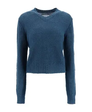 MAISON MARGIELA V-neck Sweater With Ribbed Details - Blue