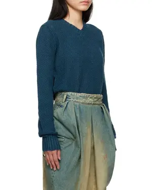MAISON MARGIELA V-neck Sweater With Ribbed Details - Blue