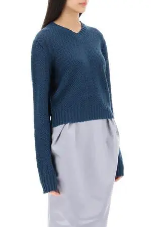 MAISON MARGIELA V-neck Sweater With Ribbed Details - Blue
