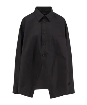 Balenciaga Balenciaga Long-Sleeved Shirt With Chest Pocket And Asymmetrical Hem Black
