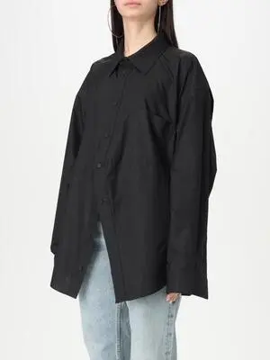 Balenciaga Long-sleeved Shirt With Chest Pocket And Asymmetrical Hem - Black