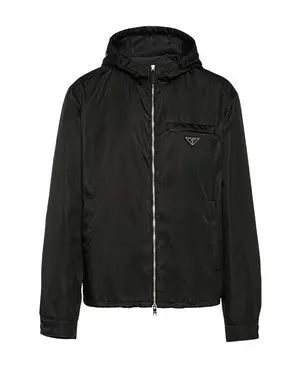 Prada Logo Plaque Zip-up Hooded Jacket - Black