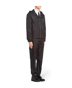Prada Logo Plaque Zip-up Hooded Jacket - Black