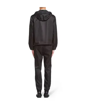 Prada Logo Plaque Zip-up Hooded Jacket - Black