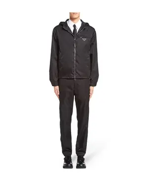 Prada Logo Plaque Zip-up Hooded Jacket