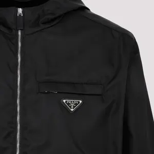 Prada Logo Plaque Zip-up Hooded Jacket