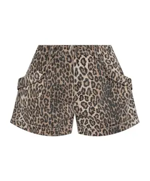 R13 Leopard Printed Pouch Pocket Shorts - Black