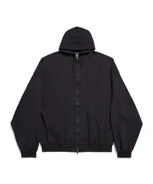 Balenciaga Security Tape Logo Zip-up Hoodie - Black