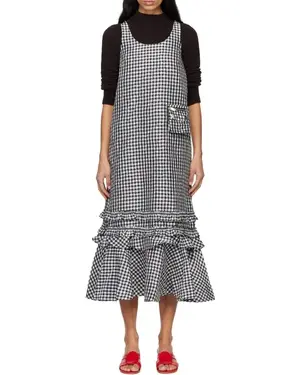 GANNI Checked Sleeveless Midi Dress
