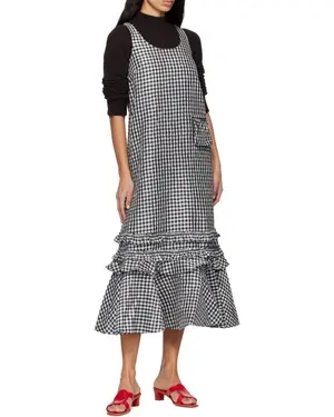 GANNI Checked Sleeveless Midi Dress