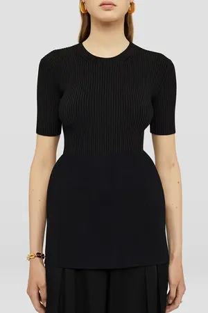JIL SANDER Short Sleeve Ribbed Knit Top